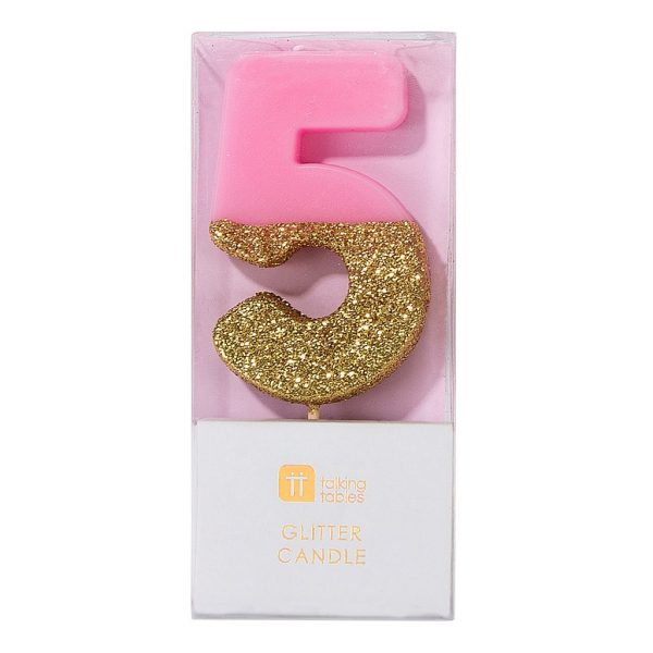 PINK GLITTER NUMBER 5 CANDLE – Partiloons